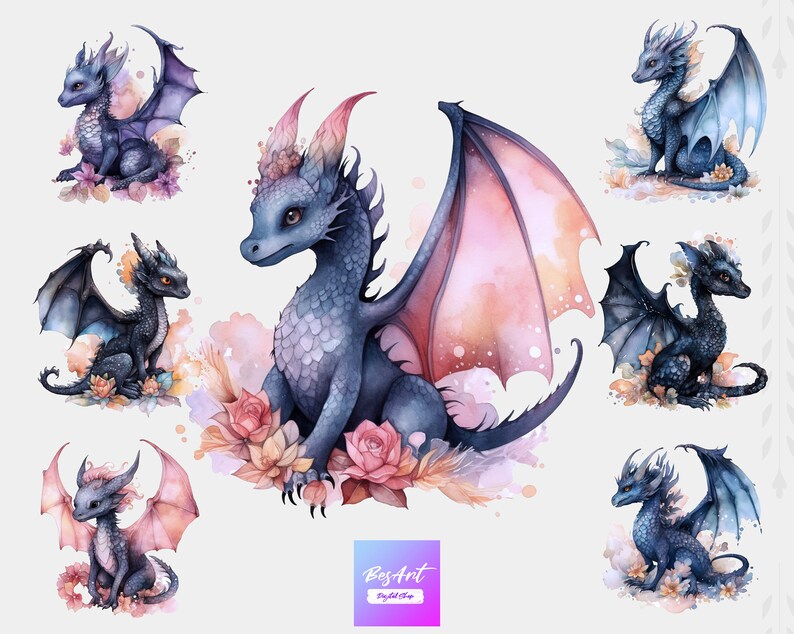 Watercolor Fairy Dragons Clipart Watercolor Fantasy Dragons Clip Art ...