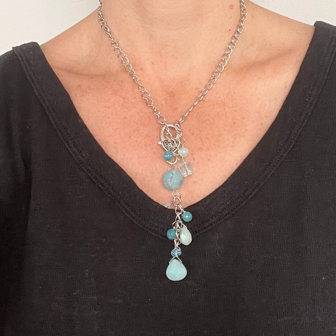 Petite Asymmetrical Blue Agate, Aventurine, Swarovski Crystal Beads ...