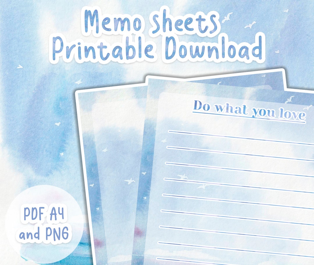 Printable Memo Sheet Watercolor Ocean Scenery Landscape Memo Pad Memo ...