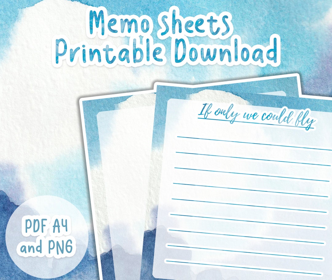 Printable Memo Sheet Watercolor Clouds Scenery Landscape Memo Pad Memo ...