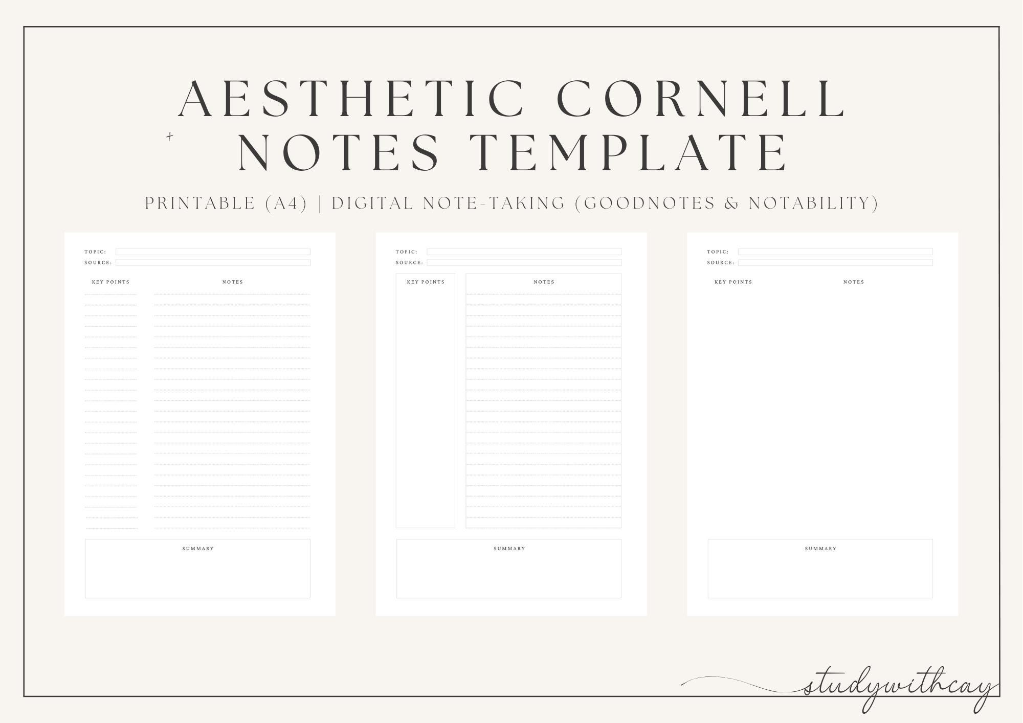 Cornell Note-taking Printable Template Bundle | Digital Notetaking for ...
