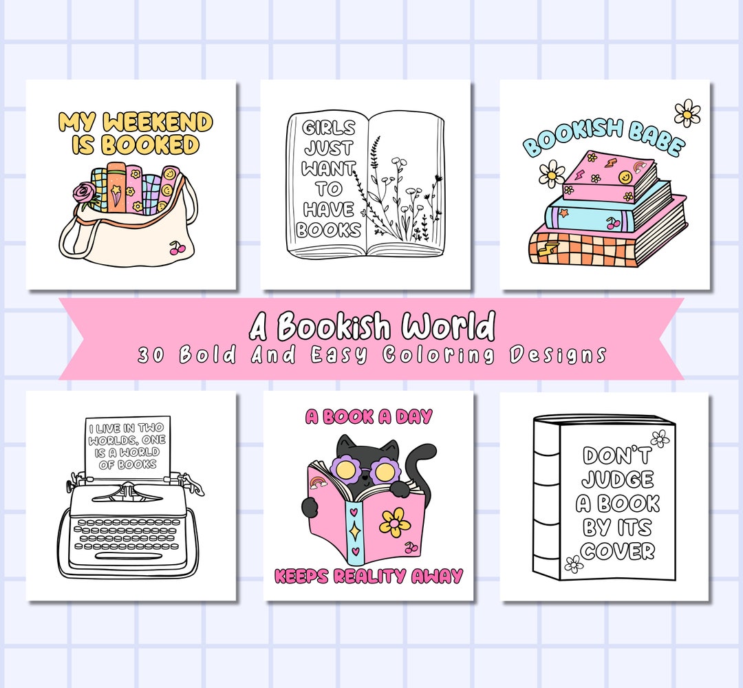 30 Bookish Coloring Pages for Book Lovers, Bold and Easy Designs for ...