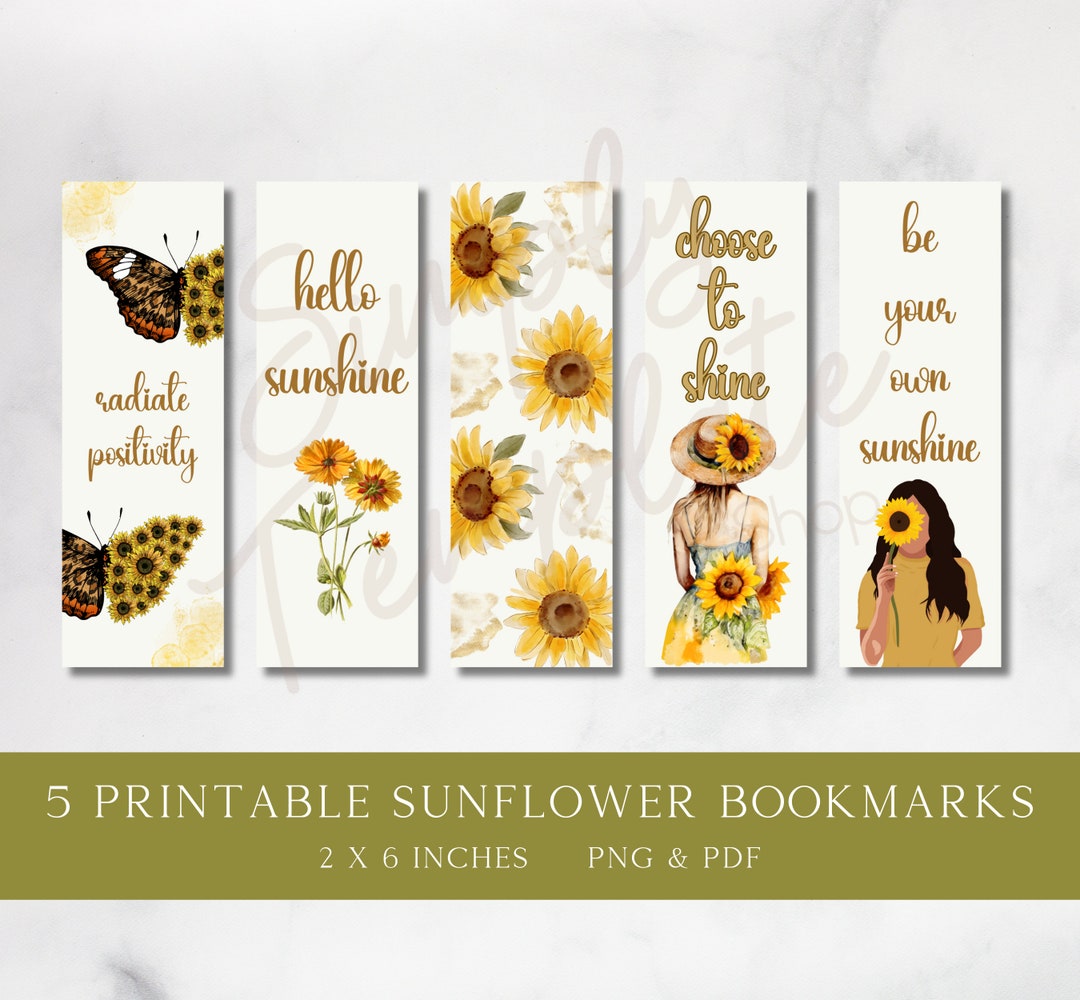 5 Printable Sunflower Bookmarks, Bookmark PNG, Sublimation Bookmarks ...