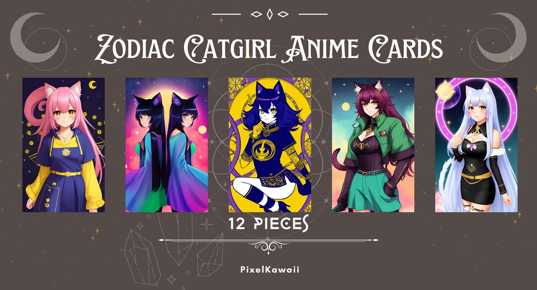 Catgirl Zodiac: Digital Anime Card Collection - Etsy