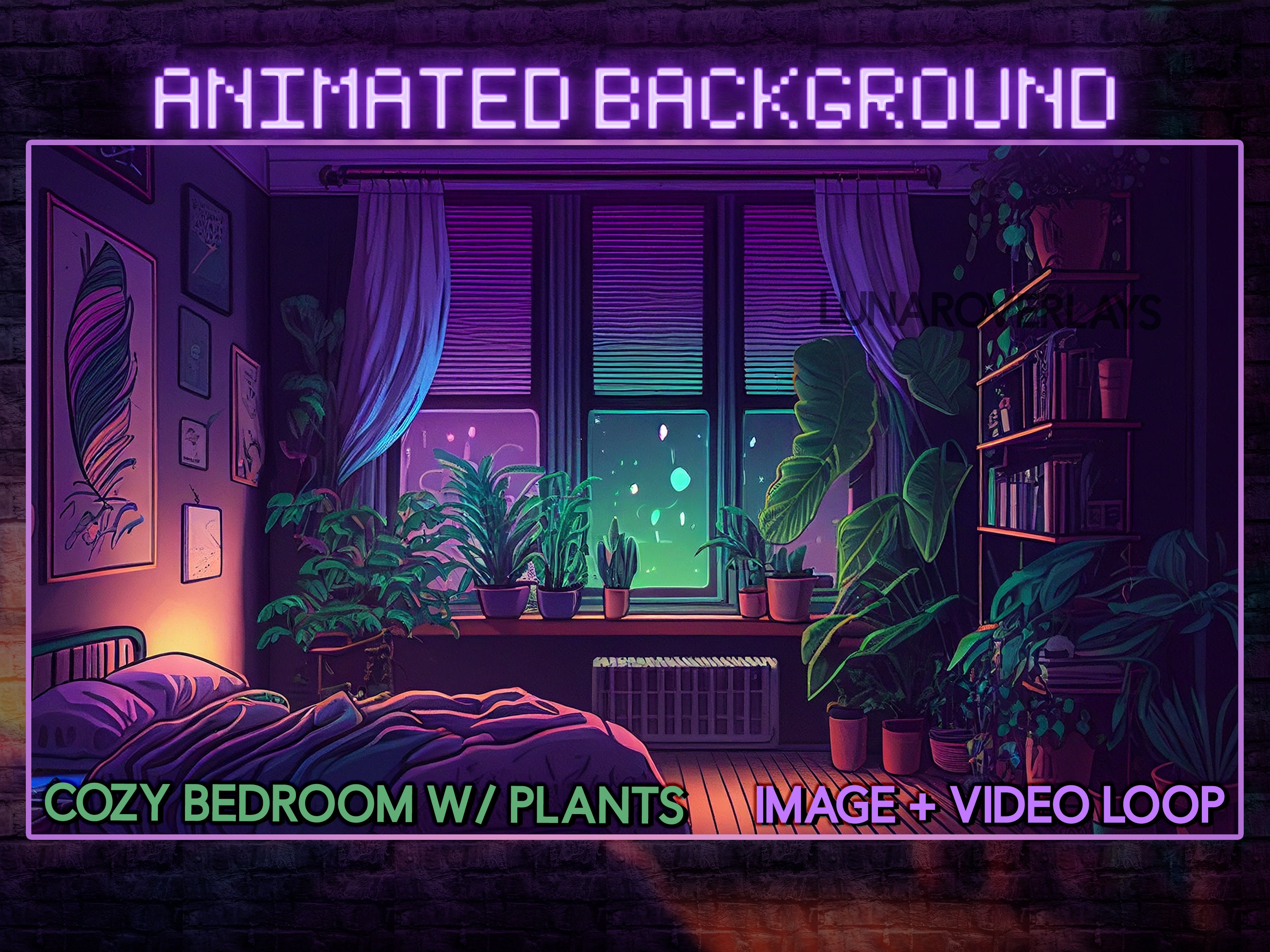 Animated Background Cozy Bedroom With Plants Twitch Overlay for Streams ...