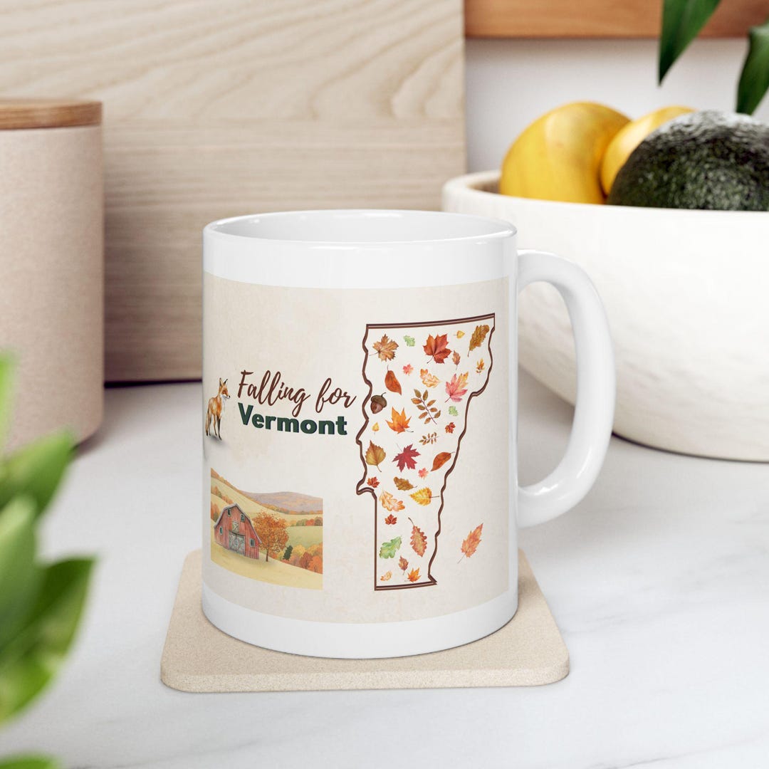 Beige Vermont Coffee Mug – Rustic Fall New England Cup, Autumn State ...