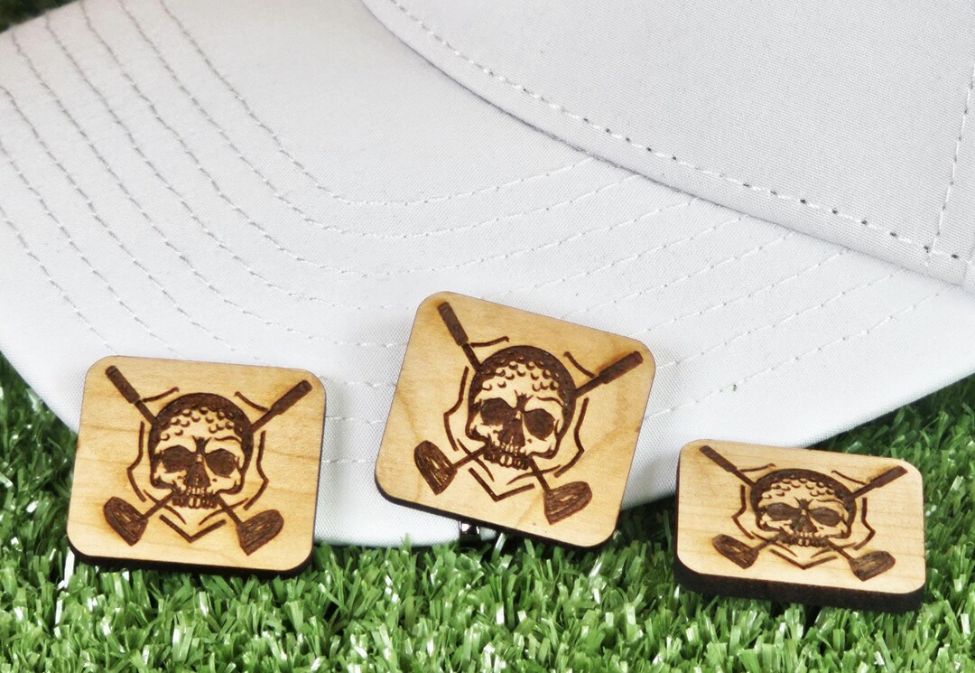 Laser Engraved Cherry Wood Golf Ball Marker – Skull & Clubs, Set of 3 ...