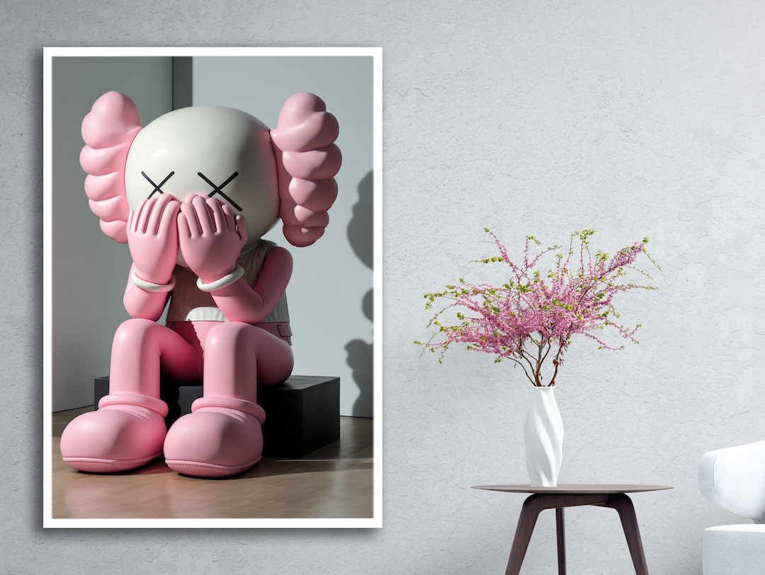 Pink Kaws Canvas Print, Kaws Canvas, Kaws Wall Art, Kaws Poster, Framed ...