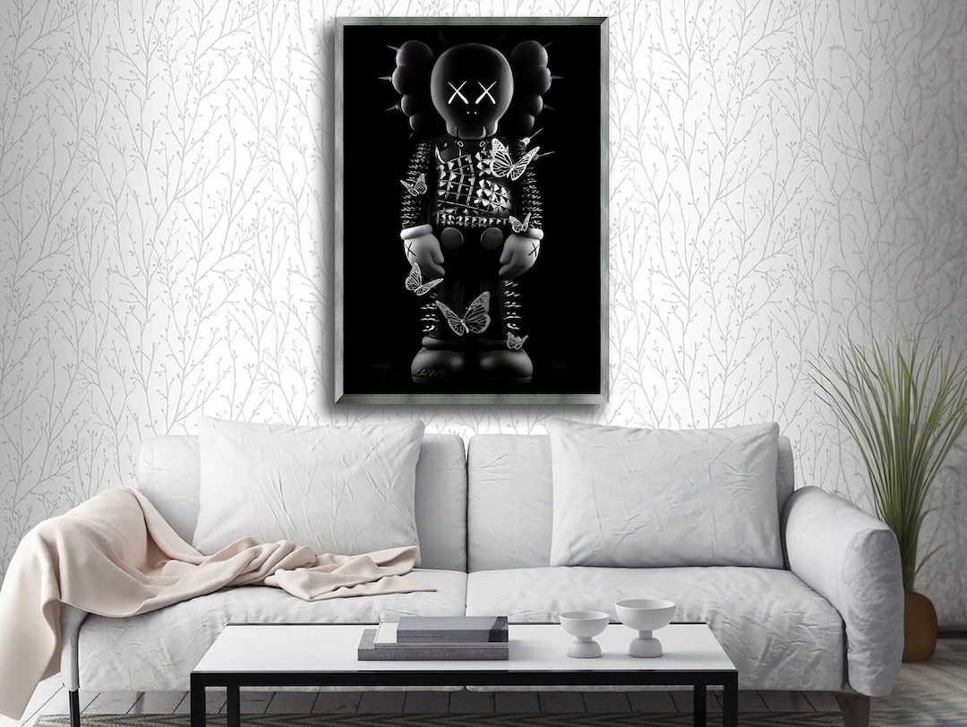 Blck and White Kaws Canvas Wall Art, Hyperbeast Kaw Print , Modern ...