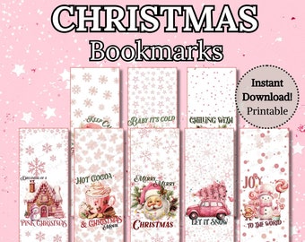 Vintage Christmas Bookmarks Printable Gift Cozy Holiday Bundle Reading Book Lover Set of 4 ...