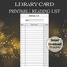 Library Card Bookmark, Printable Reading List Book Club Gift, Vintage ...