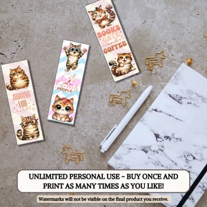 Cat Bookmarks, Printable Gift for Readers, Printable Funny Cat Lovers ...