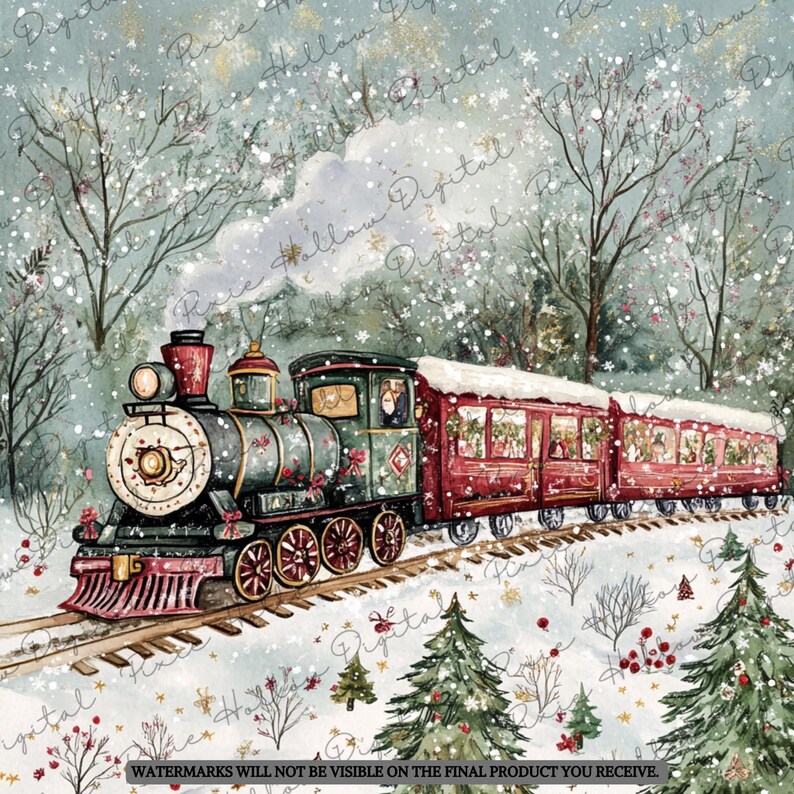 Christmas Train Clip Art Bundle: 16 Whimsical Pngs for Crafts (digital ...
