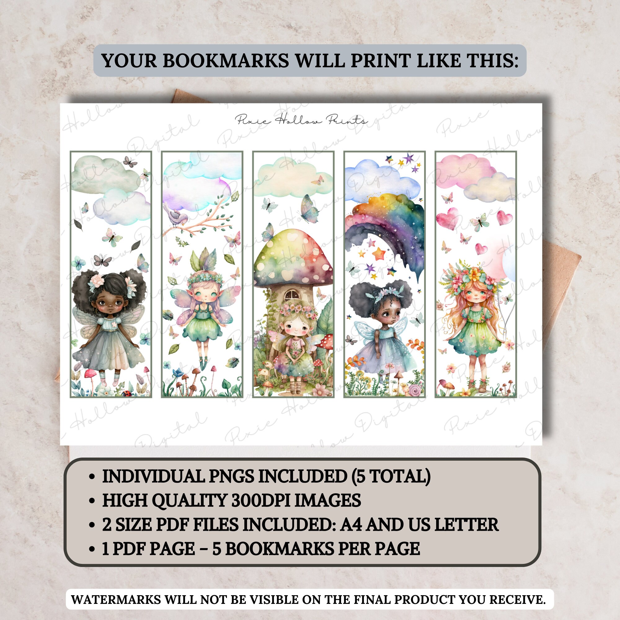Printable Fairy Bookmarks Watercolour Set of 5 Digital - Etsy
