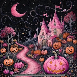 Clip Art Bundle: 15 Pink Halloween Pngs for Junk Journaling, Card ...