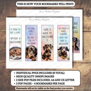 Printable Bookmarks: Dachshund Dog Lover Gift, Gifts for Book Lover ...