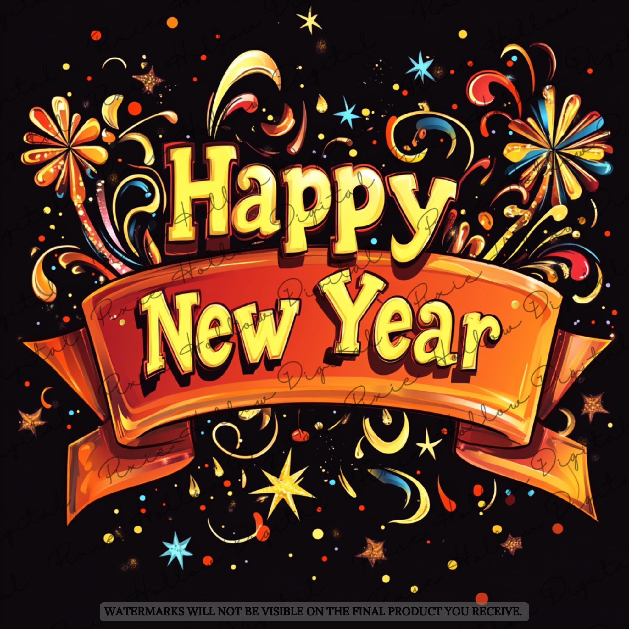 Happy New Year Clip Art Bundle: 18 Festive PNG Images (digital Download ...
