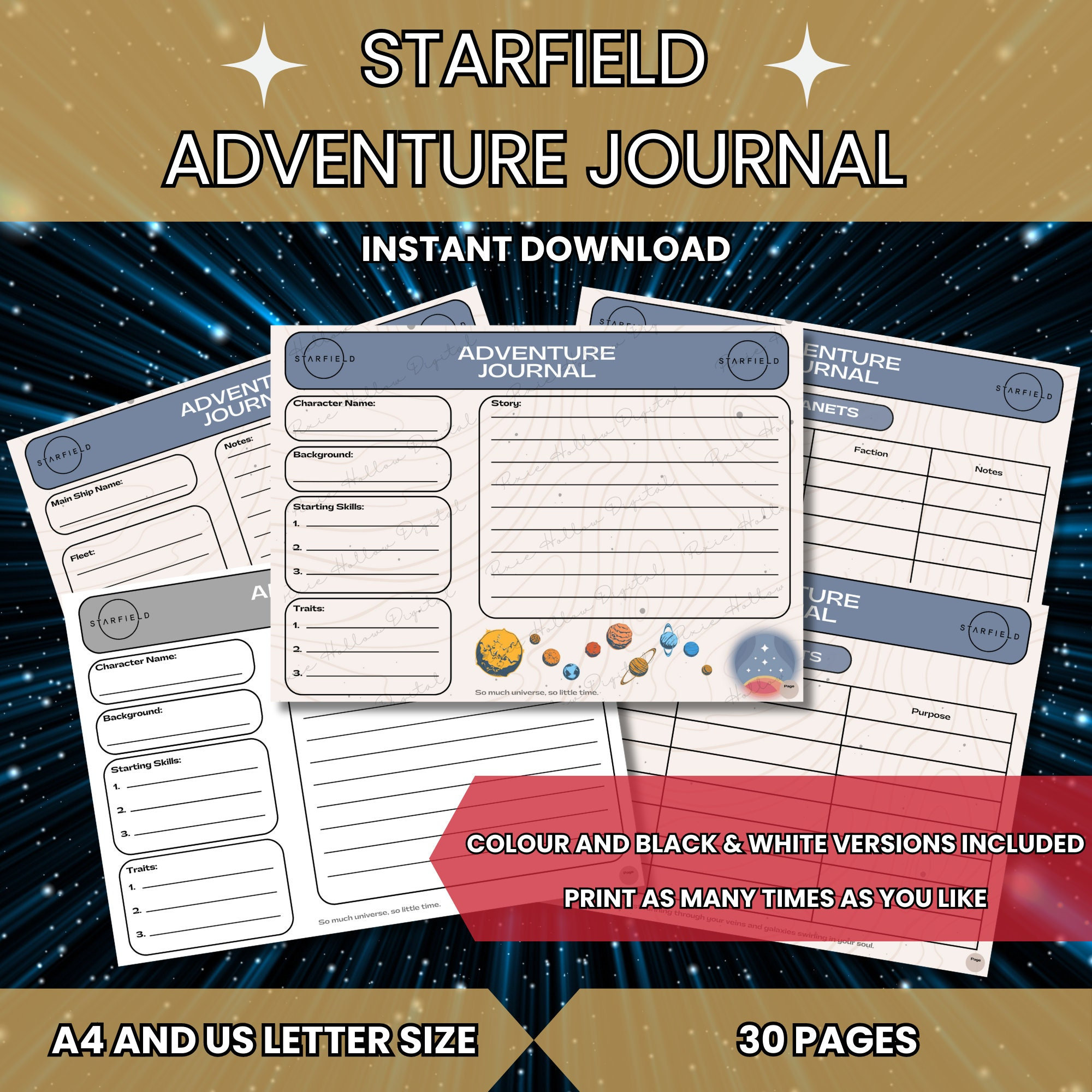 Adventure Journal Inspired by Starfield, Printable Game Tracker ...