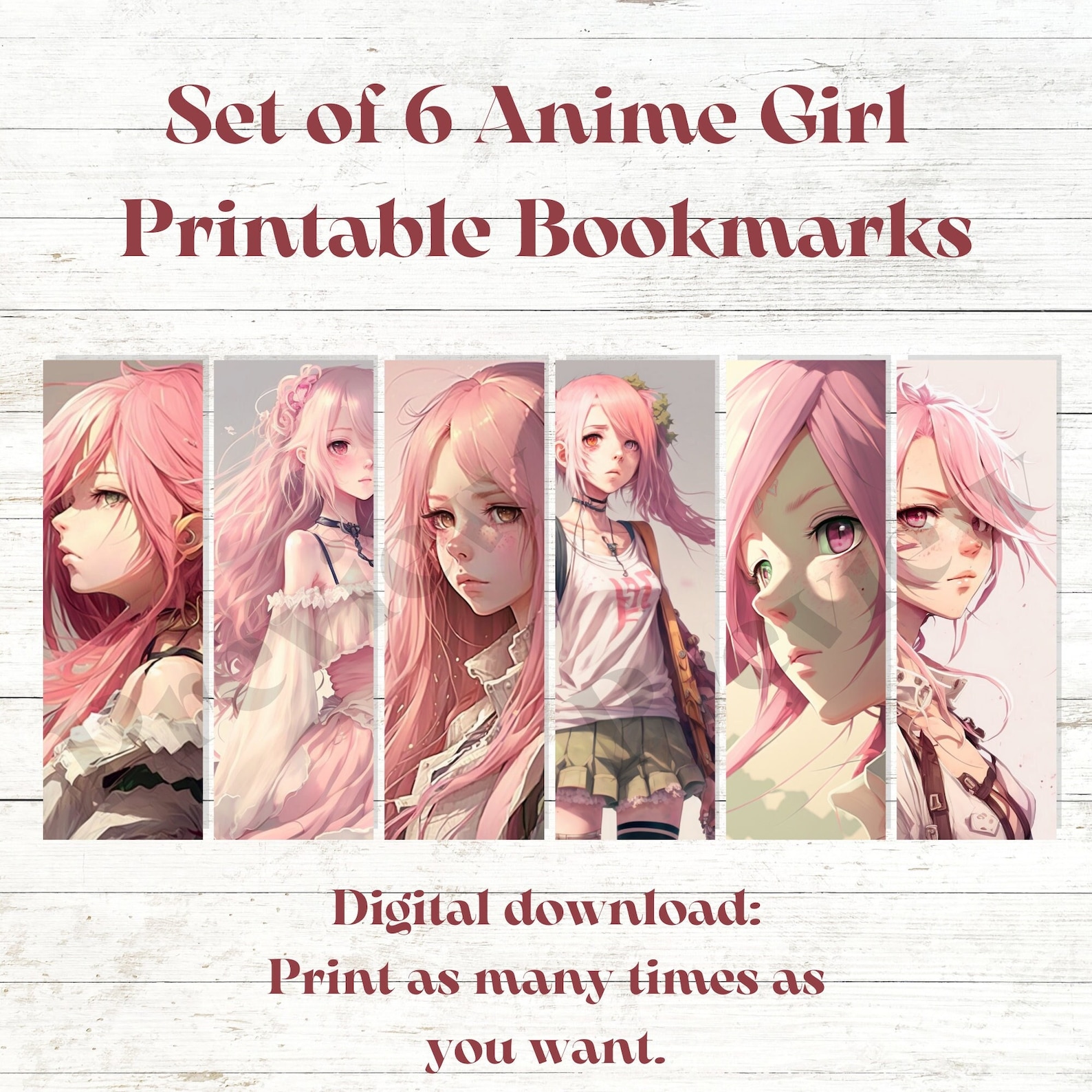 Printable Anime Girl Bookmarks Gift for Readers Set of 6 - Etsy