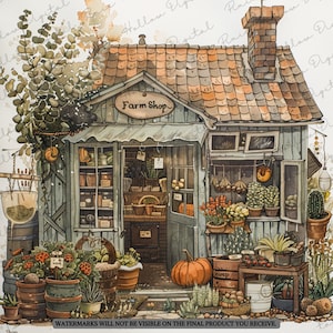 Farm Shop Clipart Bundle: 12 Cottagecore PNG Designs for Junk Journal ...