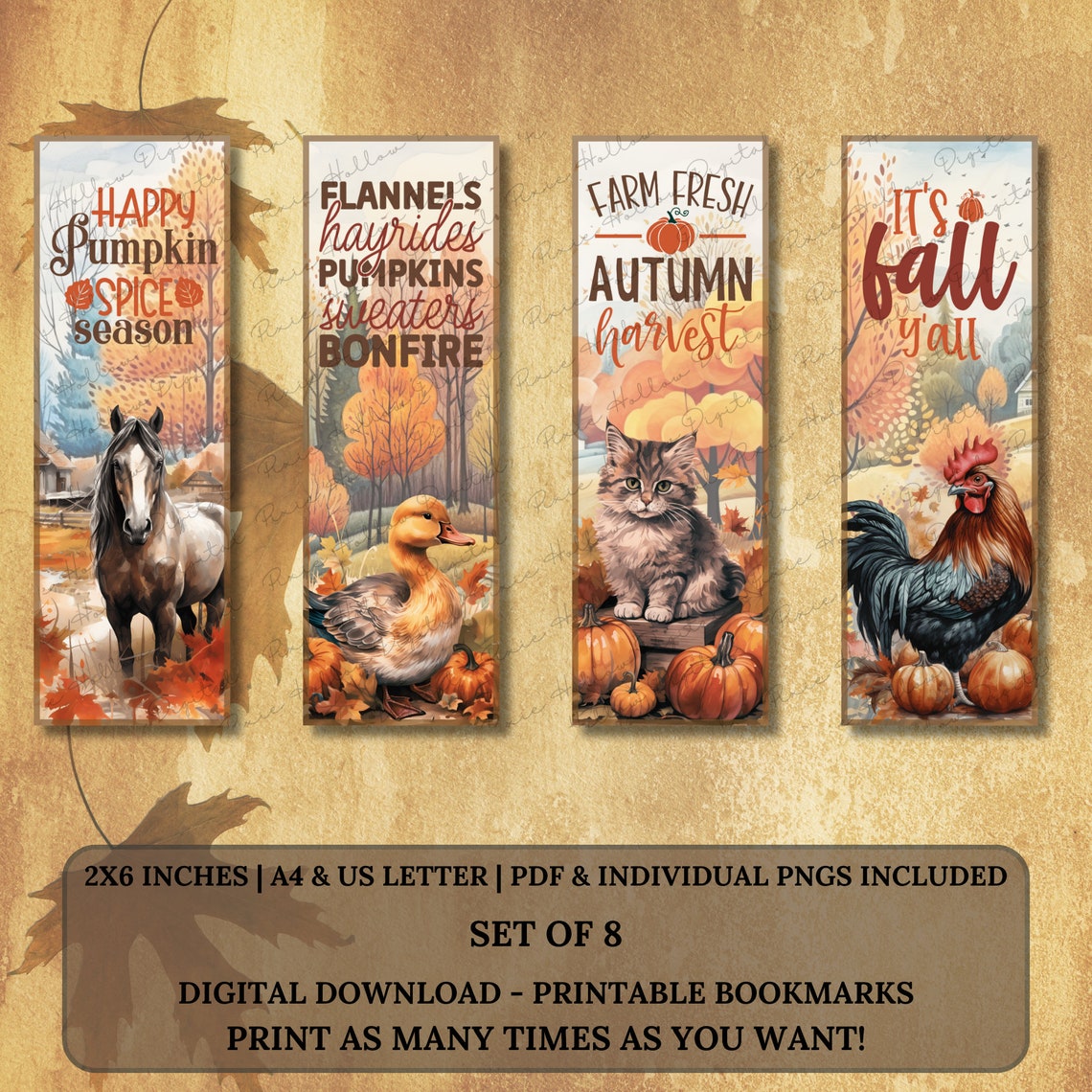 Farm Animals Bookmarks Printable Fall Autumn Gift for Book Lover, Set ...