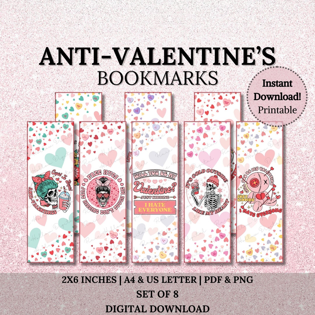Funny Anti-valentine's Day Bookmarks, Sarcastic Printable Quotes (PDF ...