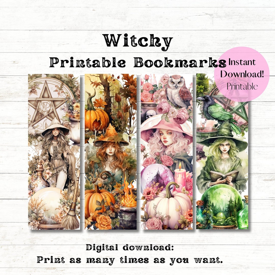 Witchy Printable Bookmarks, Gift for Readers, Digital Download ...