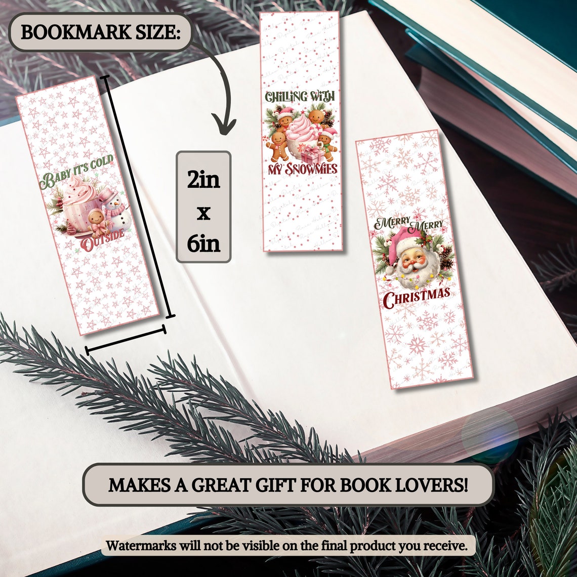 Pink Christmas Bookmarks: 8 Printable Festive Bookmarks for Book Lovers ...