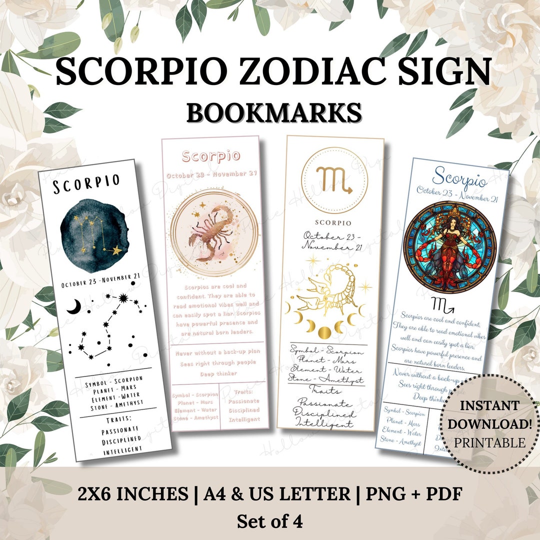 Scorpio Bookmarks Printable Gift for Scorpios Star Sign, Moon Sign ...