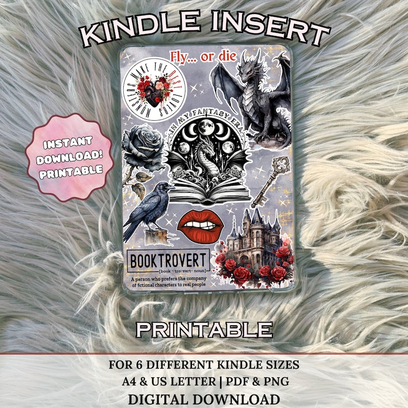 Kindle Printable Clear Case Insert Fantasy Gift for Book Lover Print ...