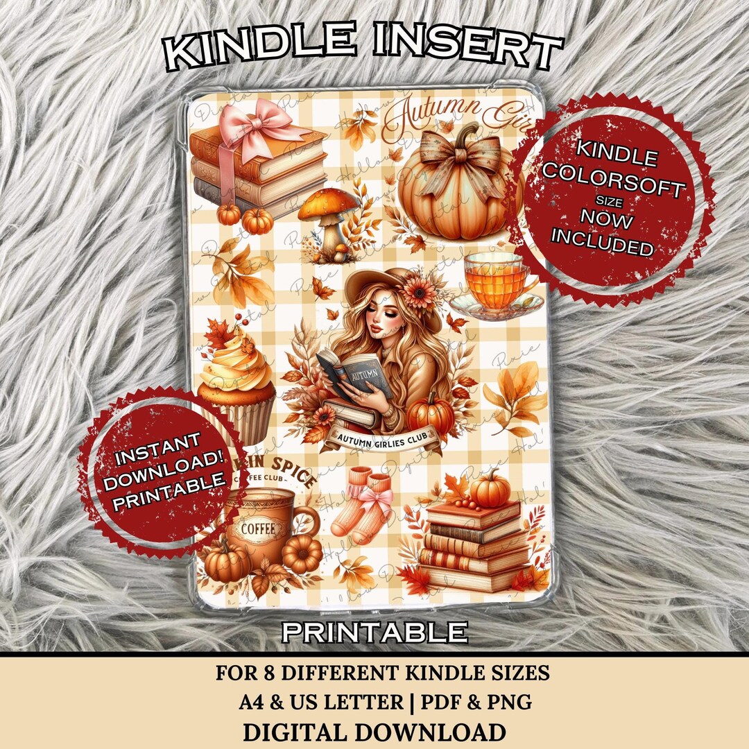 Printable Kindle Clear Cover Insert: Autumn Girl Illustrations, Fall ...