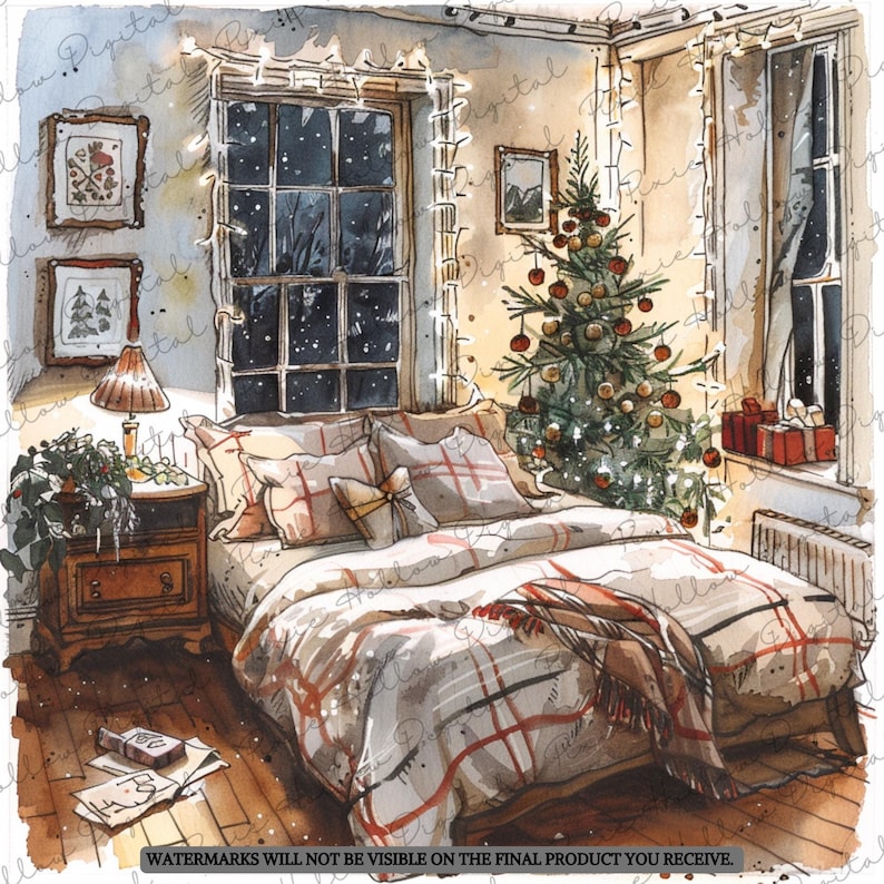 Christmas Bedroom Clipart Bundle: 14 Cosy Holiday PNG Designs (digital ...
