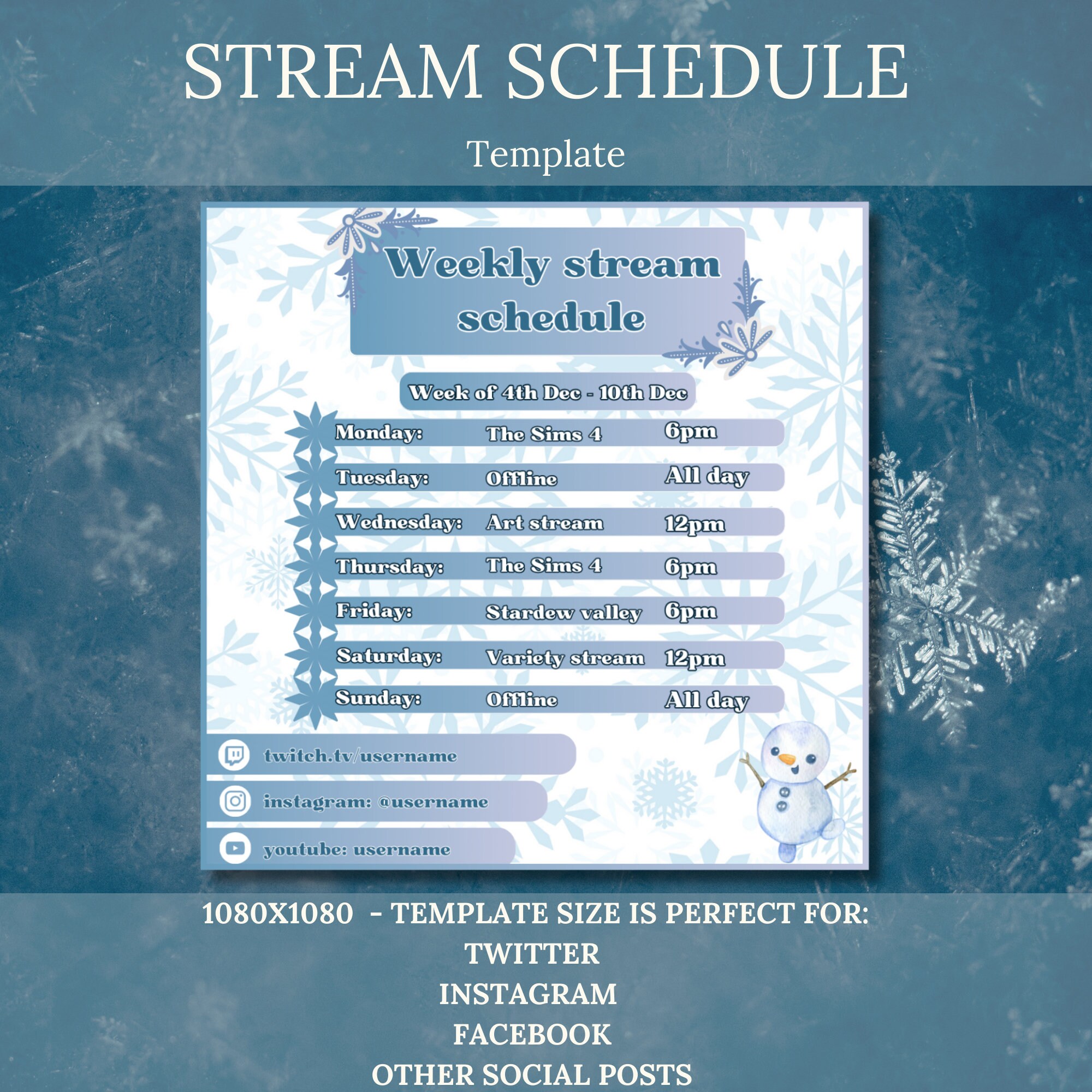 Stream Schedule Template Weekly Vtuber Stream Planner - Etsy