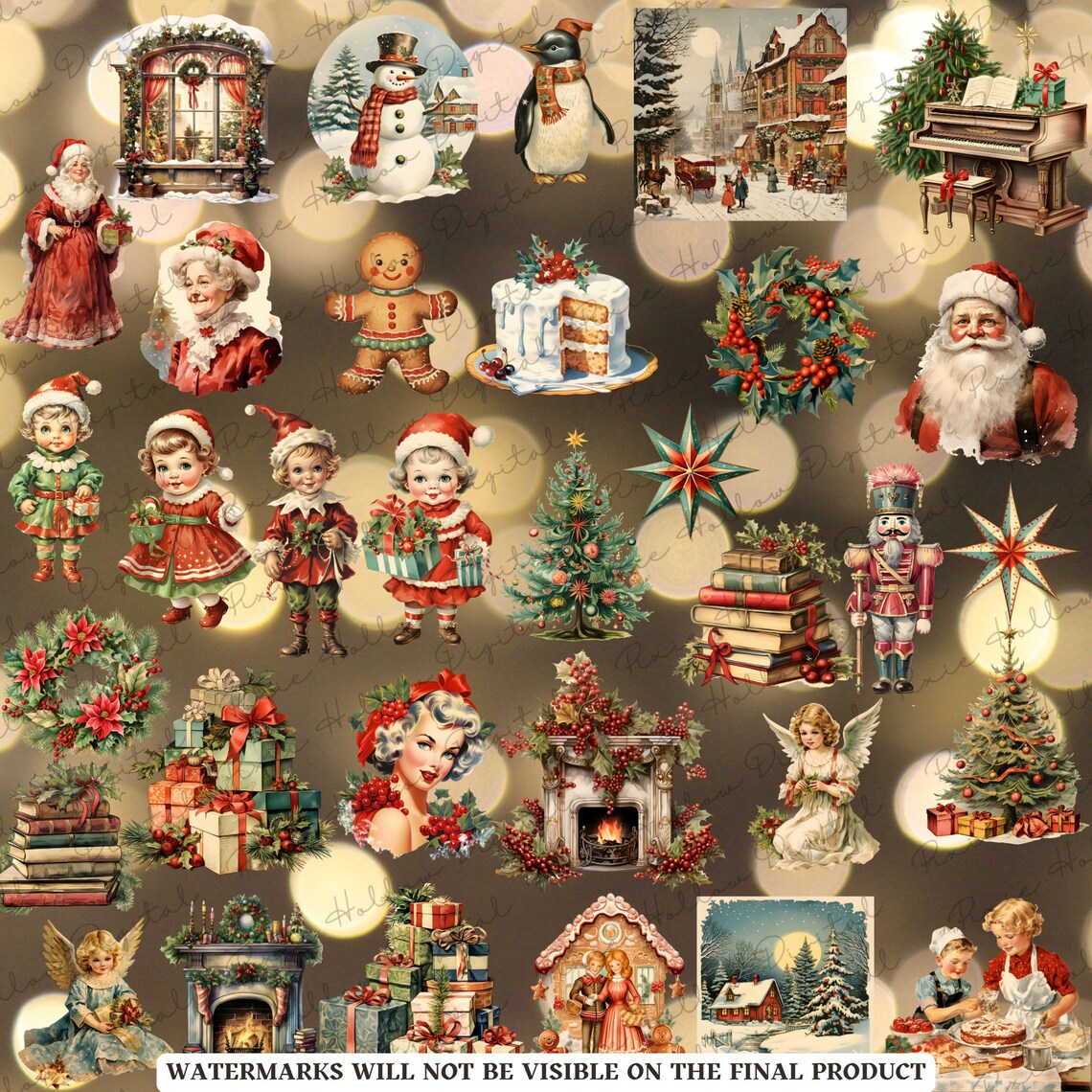 Fussy Cuts: Vintage Christmas, Printable Retro Stickers for Journaling ...