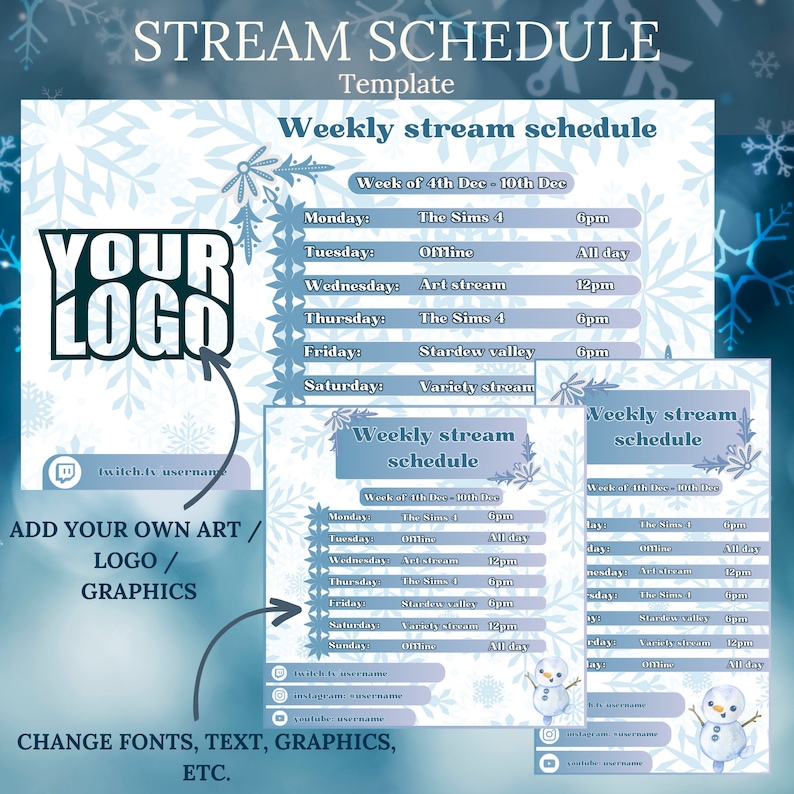 Stream Schedule Template Weekly Vtuber Stream Planner - Etsy