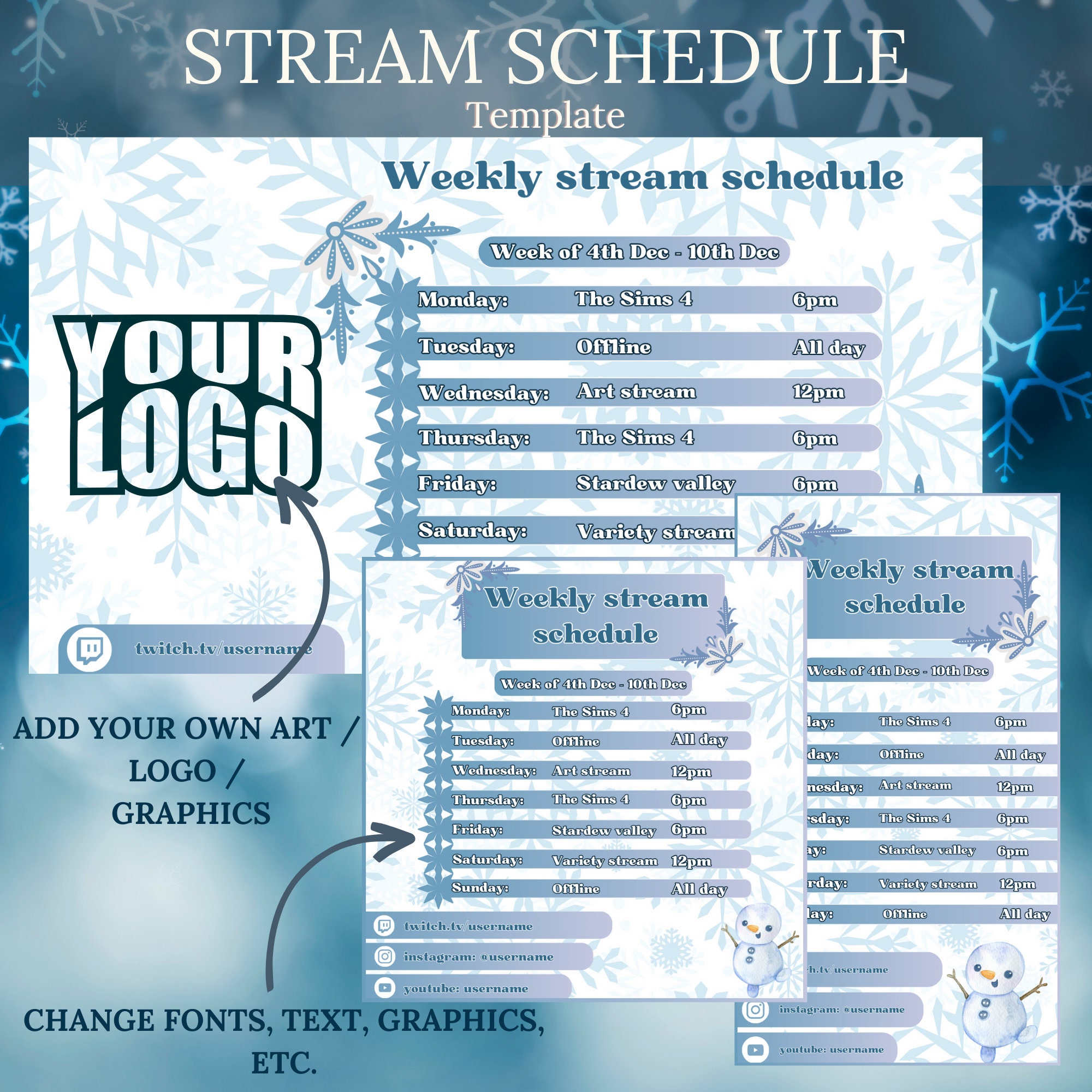 Stream Schedule Template Weekly Vtuber Stream Planner - Etsy
