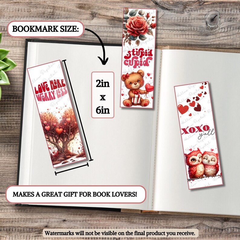 Valentine's Day Bookmarks, Printable Romantic Animals (digital Download ...
