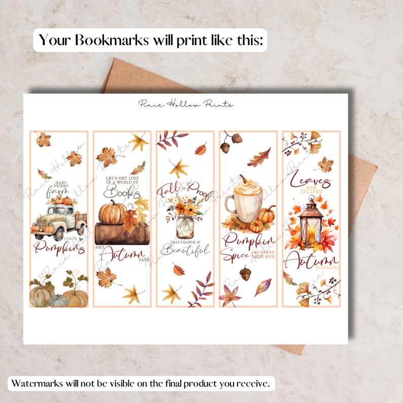 Printable Fall Bookmarks, Set of 5 Gift for Autumn Lovers, Digital ...