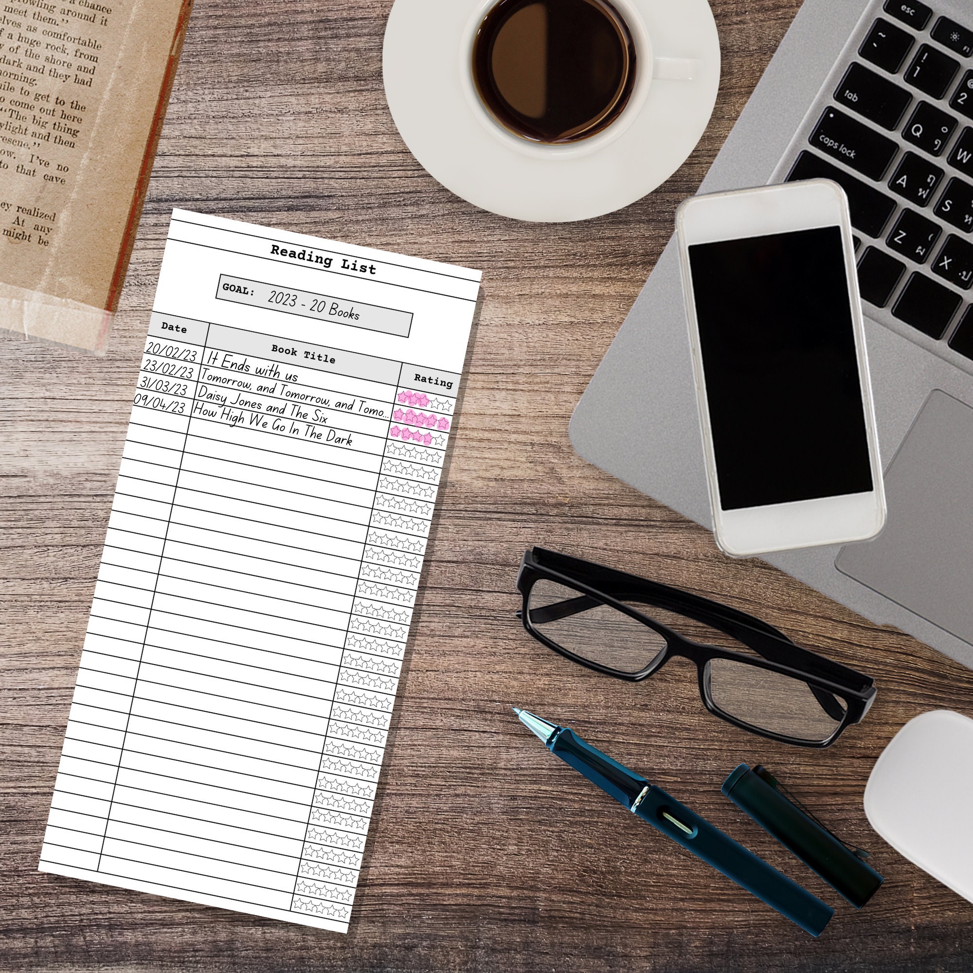 Library Card Bookmark, Printable Reading List Book Club Gift, Vintage ...