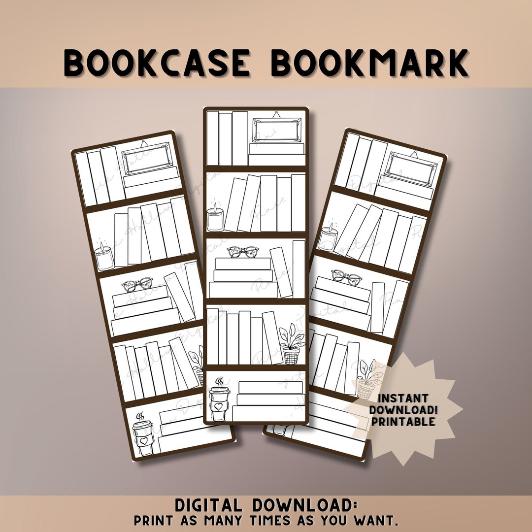 Bookcase Bookmark, Printable Gift for Book Lovers, Colouring Bookmark ...