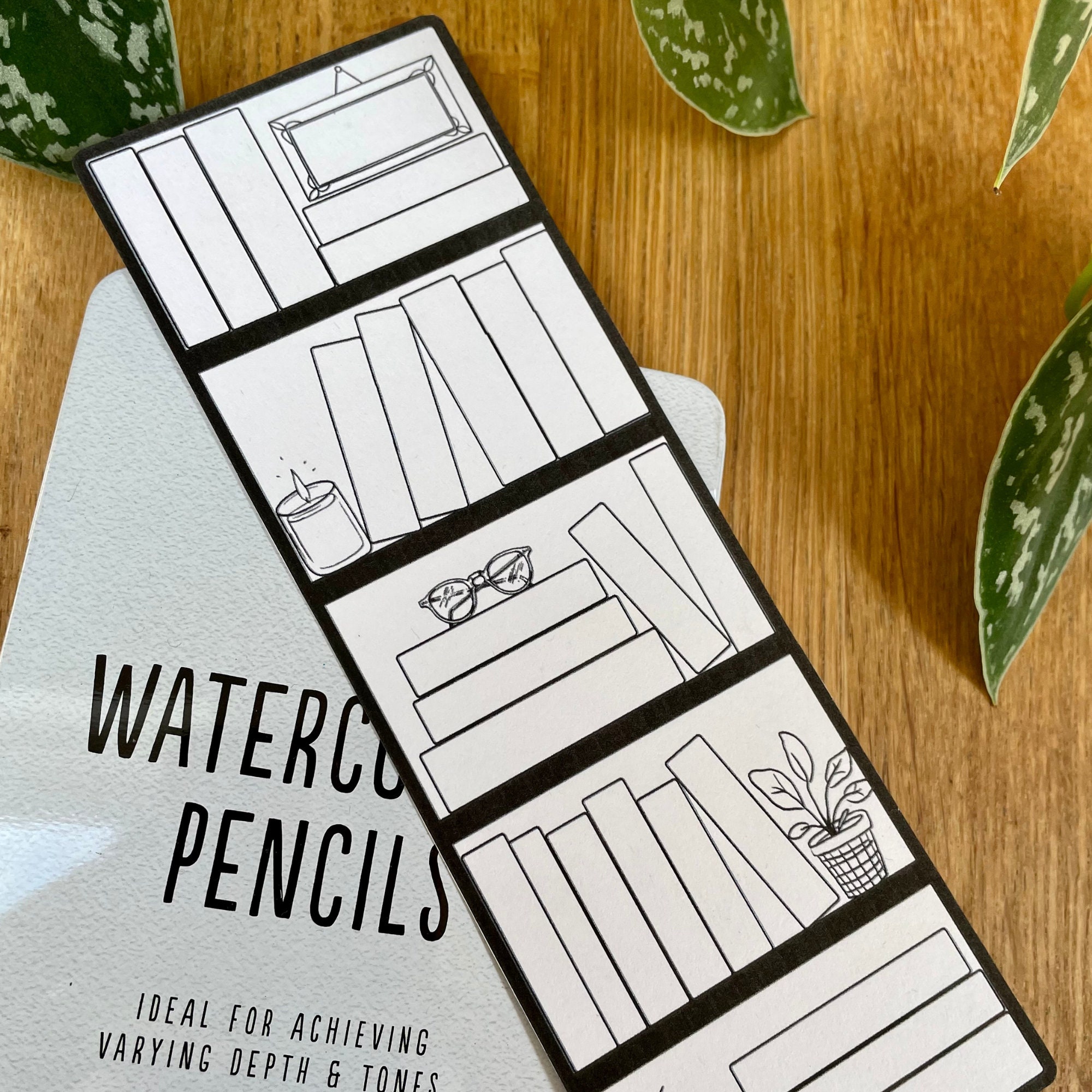 Bookcase Bookmarks Printable Bookshelf Coloring Bookmark, Gift for Her ...