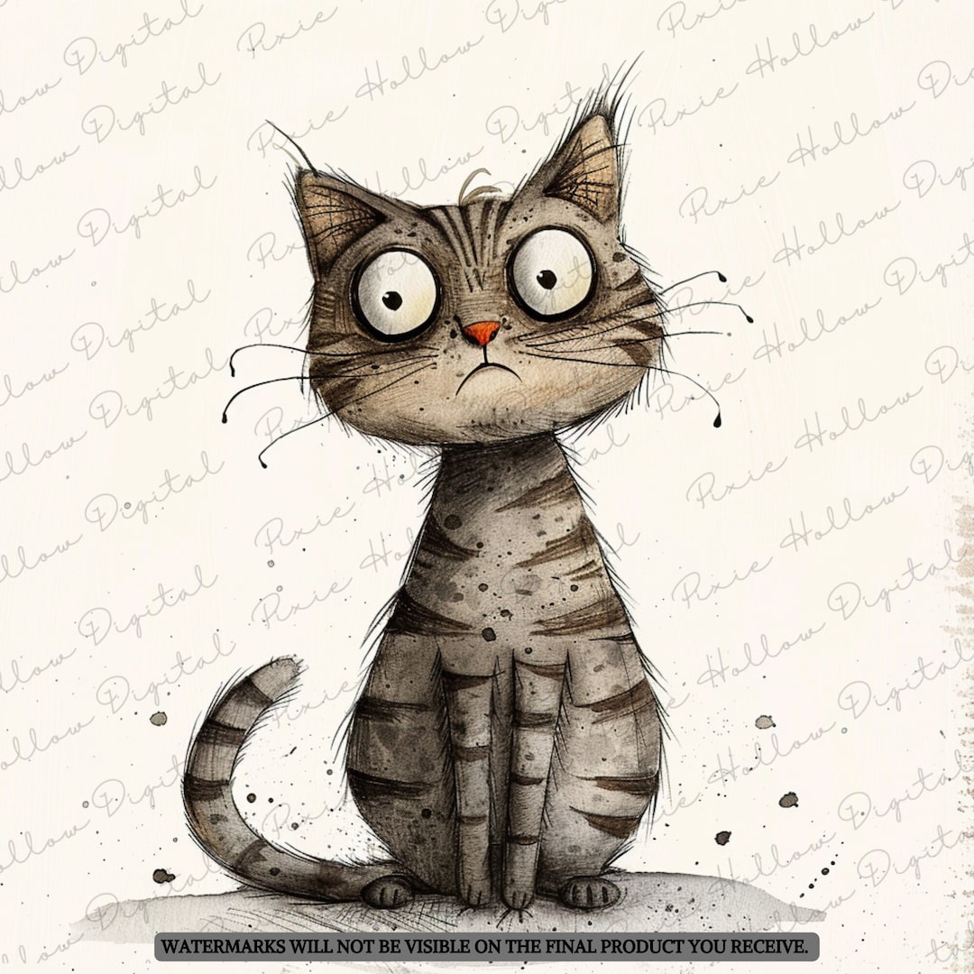 Clip Art Bundle: 10 Whimsical Cat Pngs, Scruffy Cute Cats for Junk ...