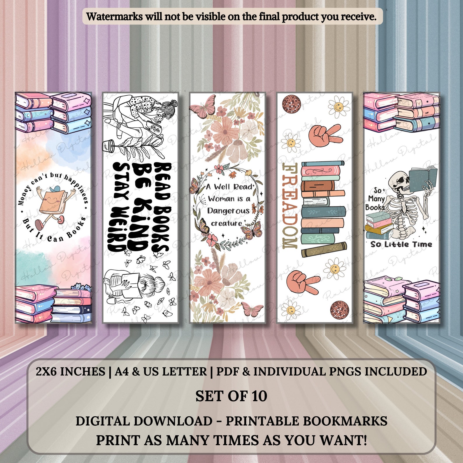 Bookish Bookmarks, Printable Gift for Book Lovers, Printable Bookmark ...