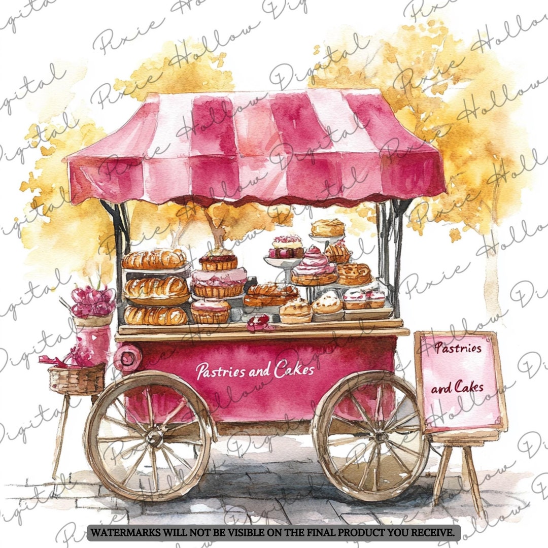 Clip Art Bundle: 15 Pastry Cart Pngs for Junk Journaling, Card Making ...