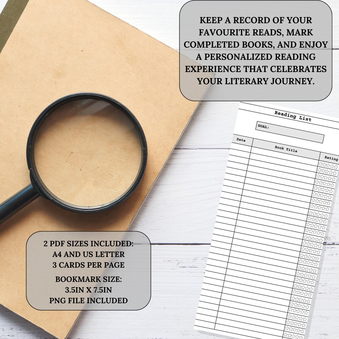 Library Card Bookmark, Printable Reading List Book Club Gift, Vintage ...