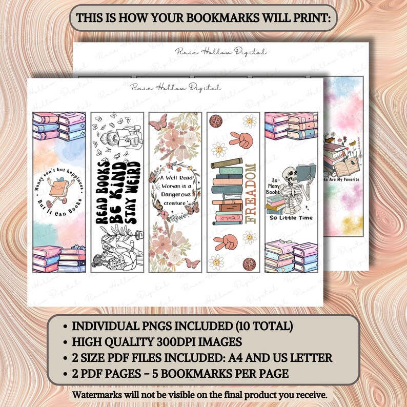 Bookish Bookmarks, Printable Gift for Book Lovers, Printable Bookmark ...