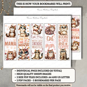 Cat Bookmarks, Printable Gift for Readers, Printable Funny Cat Lovers ...