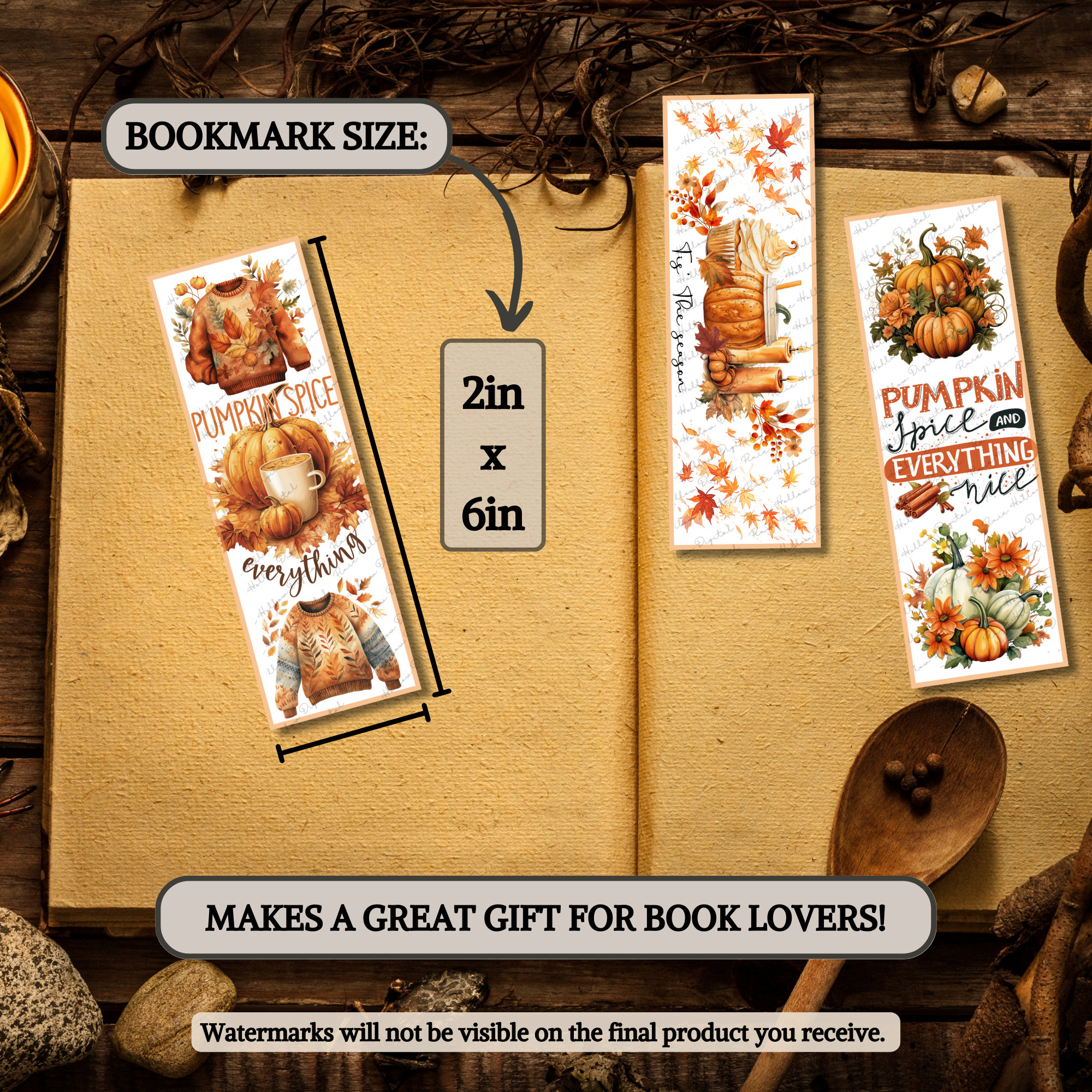 Pumpkin Spice Bookmarks Printable Reading Gift Cozy Fall Bundle for ...