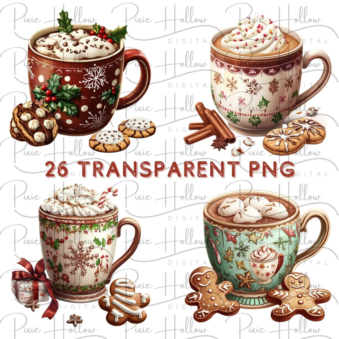 Clipart Bundle: 26 Christmas Hot Chocolate PNG for Junk Journaling ...