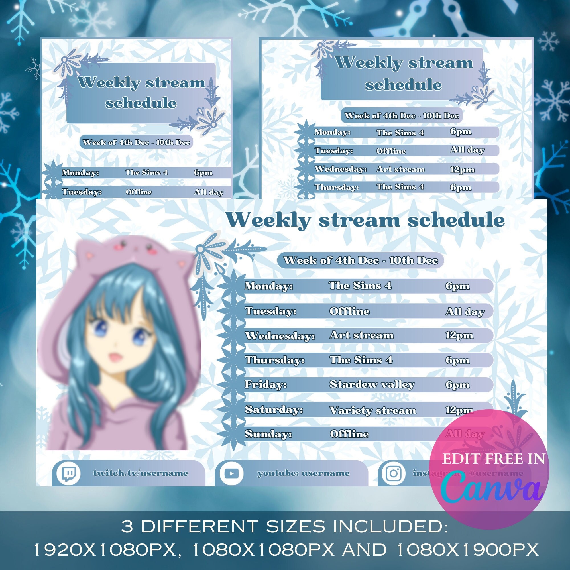 Stream Schedule Template Weekly Vtuber Stream Planner - Etsy